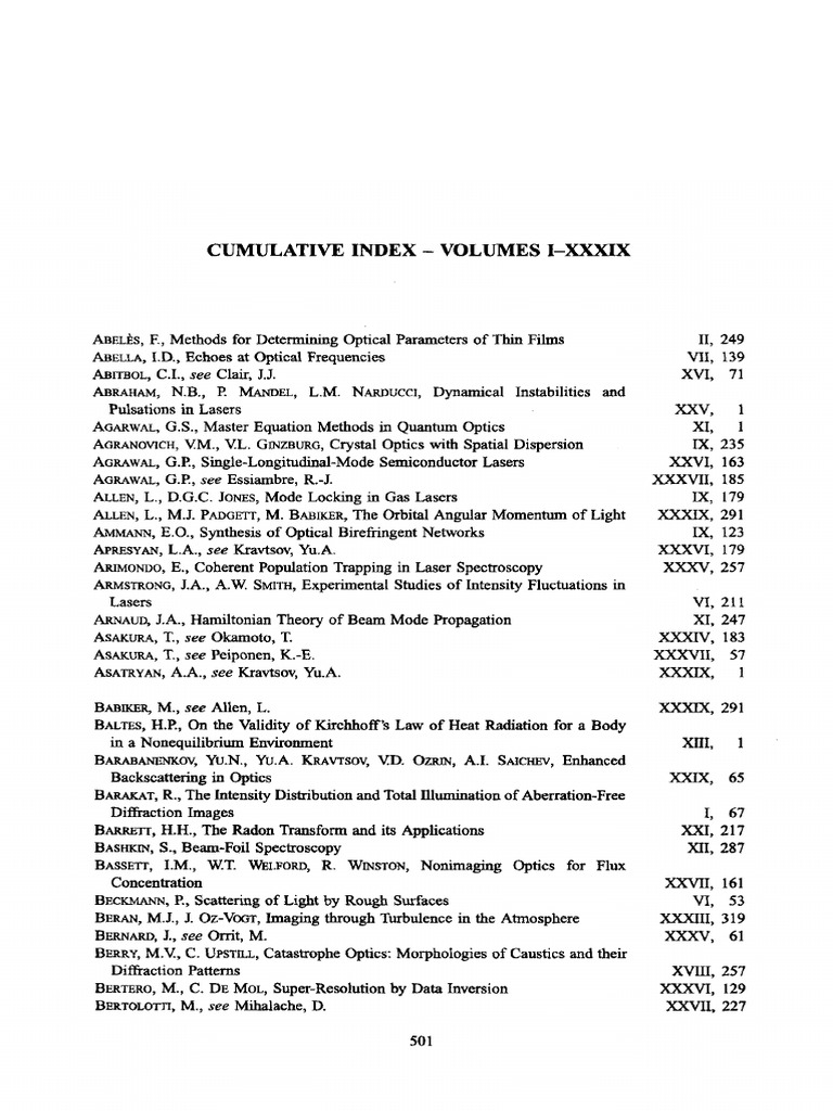 Cumulative Index - Volumes I XXXIX - 1999 - Progress in Optics | PDF ...