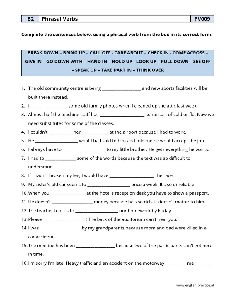 B2 Phrasal Verbs Exercise Worksheet | PDF | Language Arts & Discipline