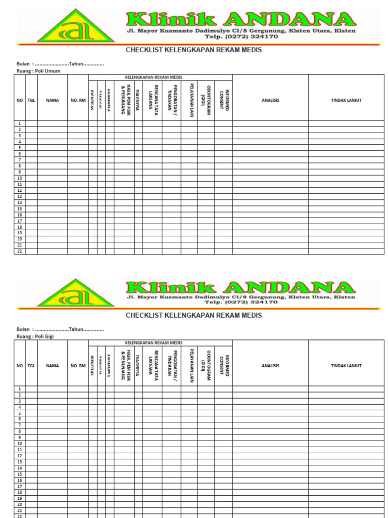 Ceklist Kelengkapan RM Baru | PDF