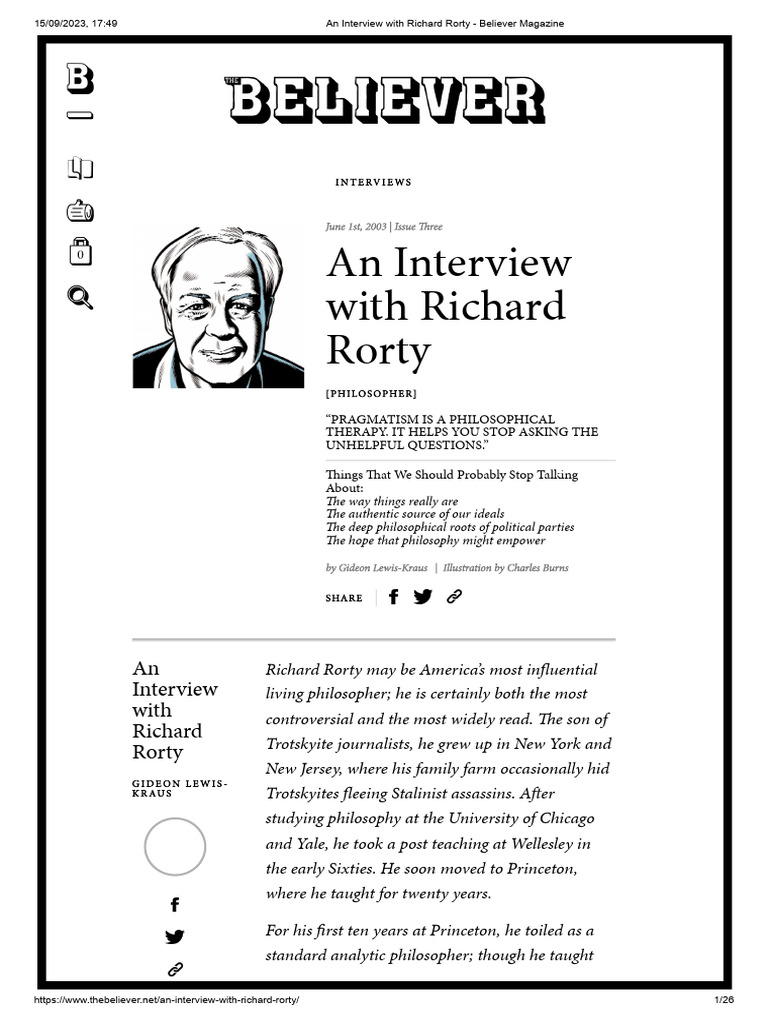 An Interview With Richard Rorty - Believer Magazine | PDF