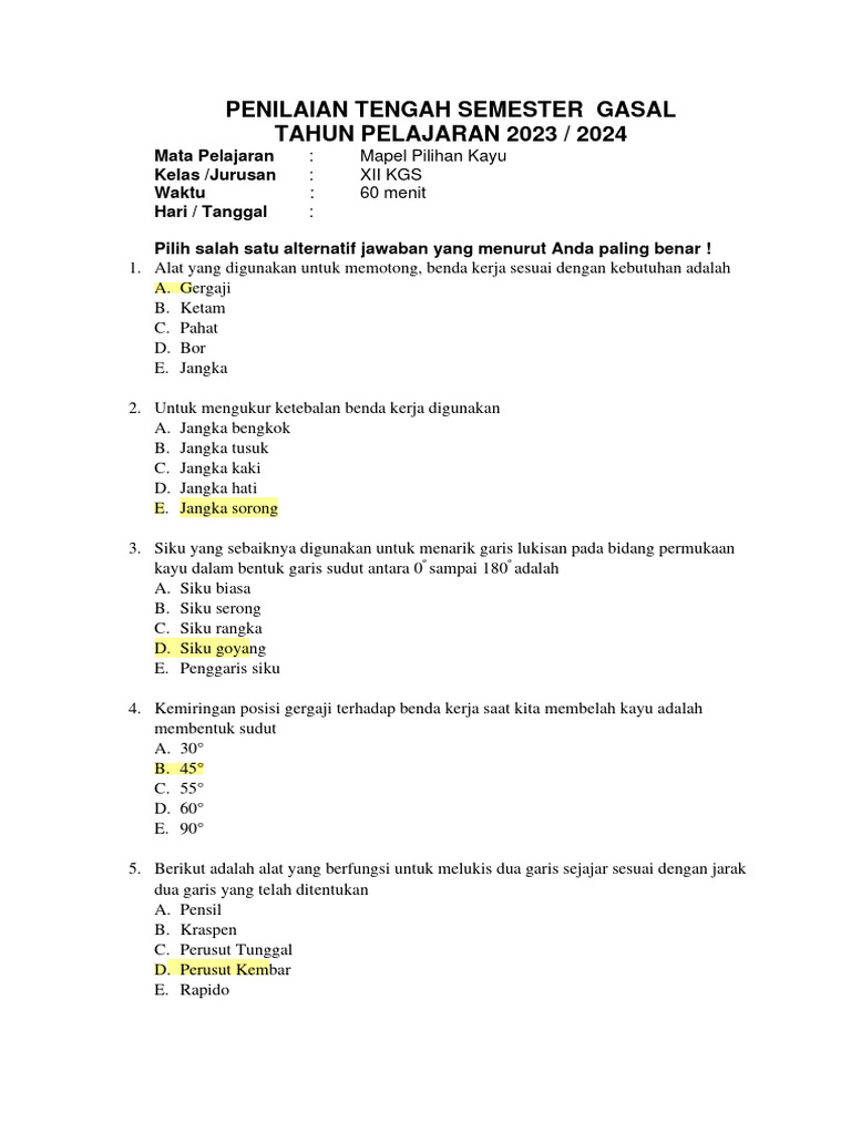 Latihan Soal PTS Gasal MP Kayu-1 | PDF