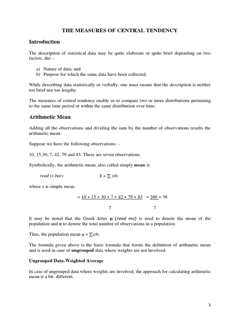 Central Tendency-Students Notes-MAR | PDF | Mean | Mode (Statistics)