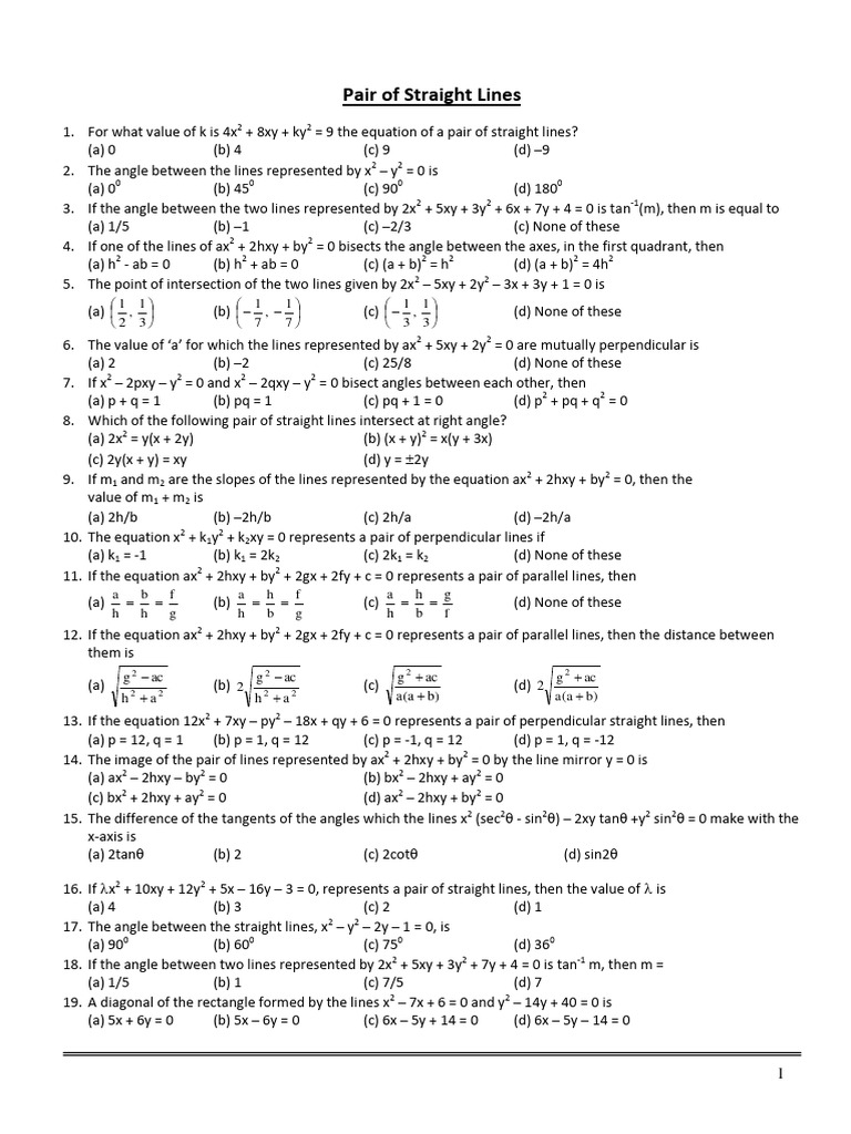 Pair of Straight Lines | PDF | Line (Geometry) | Analytic Geometry