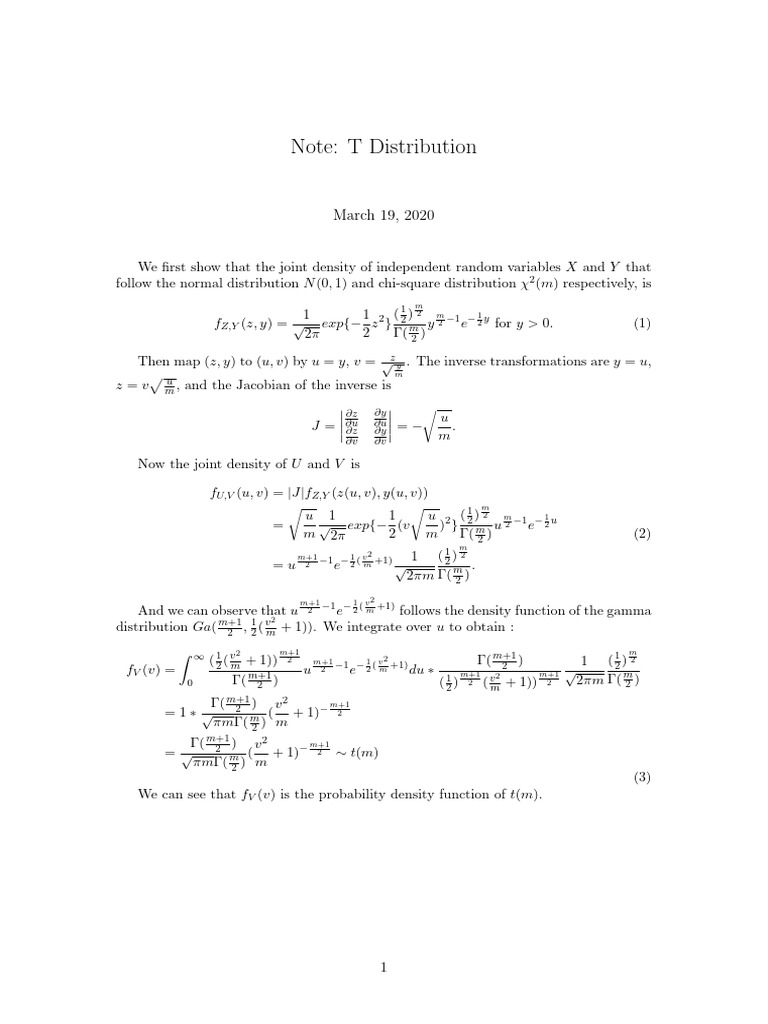 Supplement05-T Distribution | PDF | Probability Density Function ...
