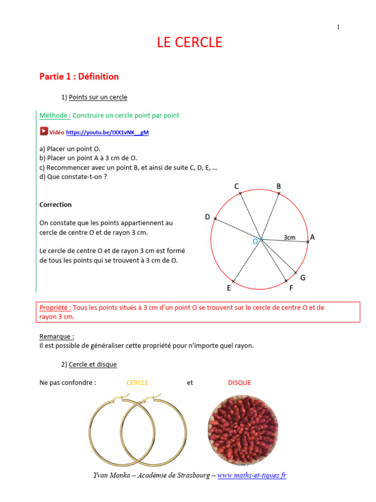 Le cercle : définitions et propriétés | PDF | Diamètre