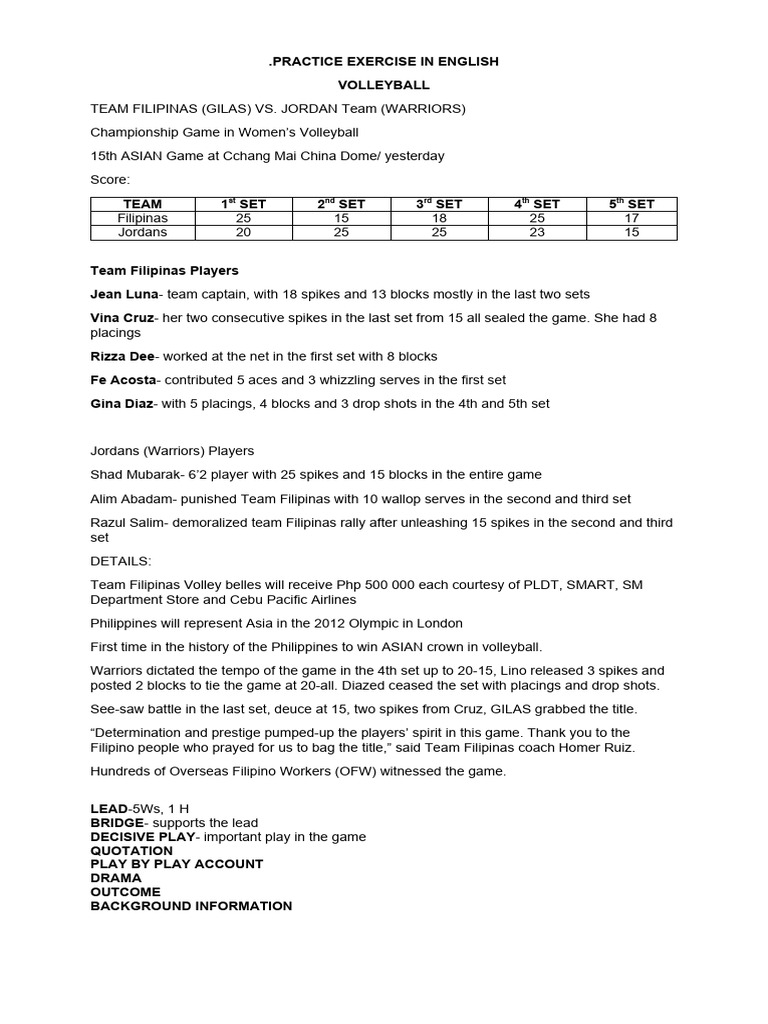 Practice Exercise in English | PDF | Sports | Athletic Sports