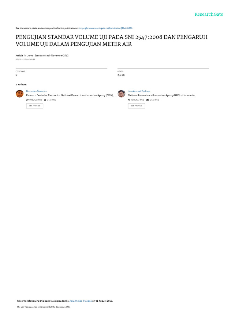 Pengujian Standar Volume Uji Pada Sni 25472008 Dan | PDF