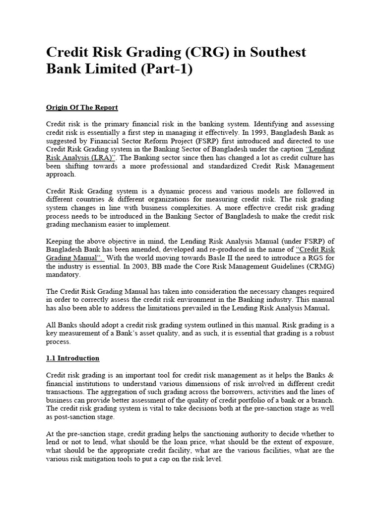 Credit Risk Grading (CRG) in Southest Bank Limited | PDF | Banks | Risk