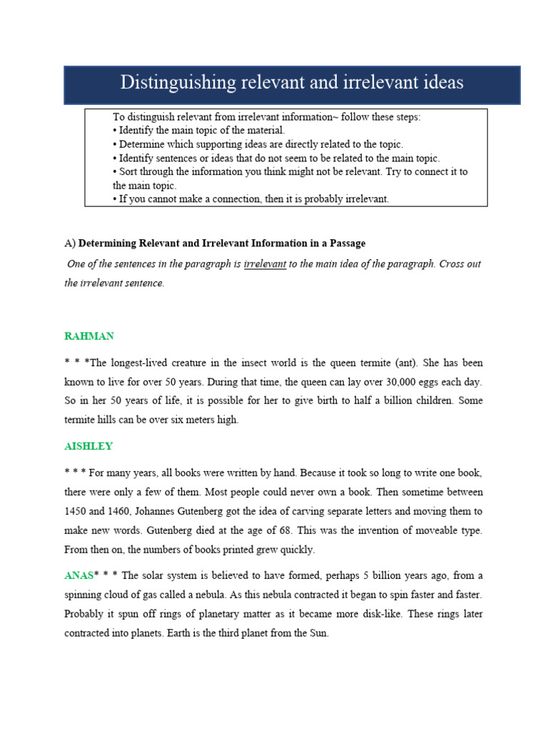 3-Distinguishing Relevant and Irrelevant Ideas | PDF | Water | Earthquakes