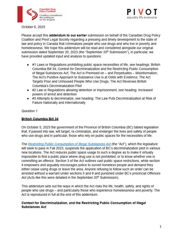 UN OHCHR Submission - Addendum Decriminalization of Homelessness and Extreme Poverty | PDF ...