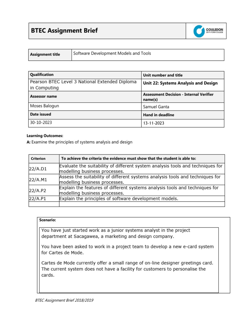 Btec Assignment Brief Unit 22 Pdf Software Development Process Software Development 