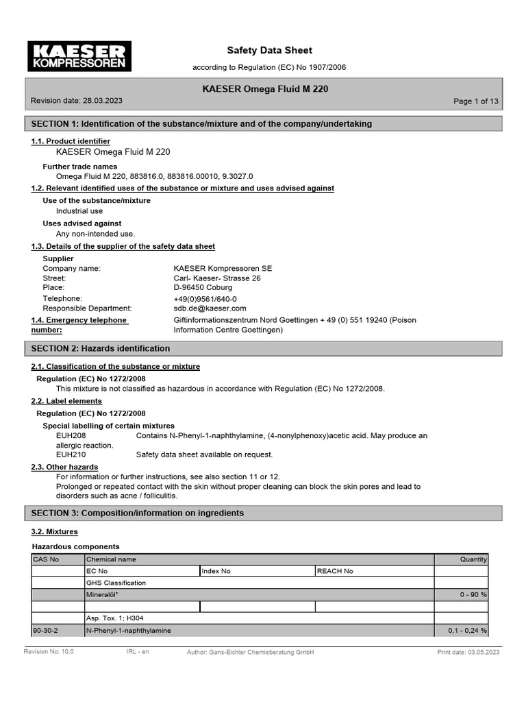 Msds-Of M 220-Eng - 43-29357 | PDF | Dangerous Goods | Waste
