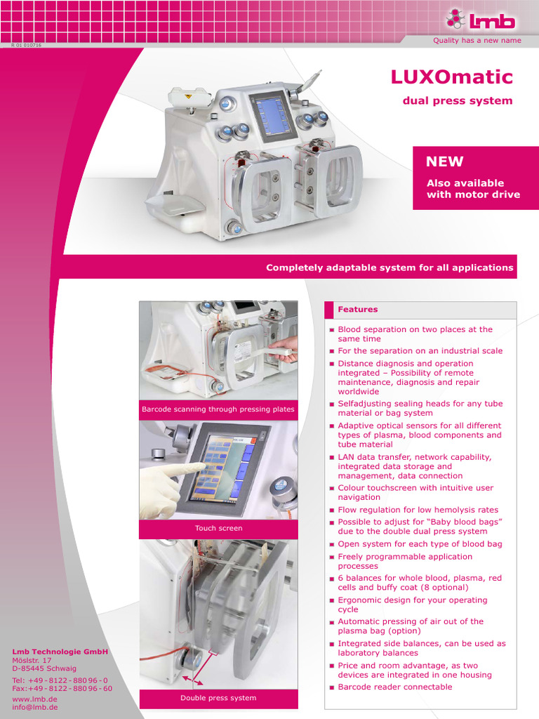 LMP LUXOmatic | PDF | Touchscreen | Platelet