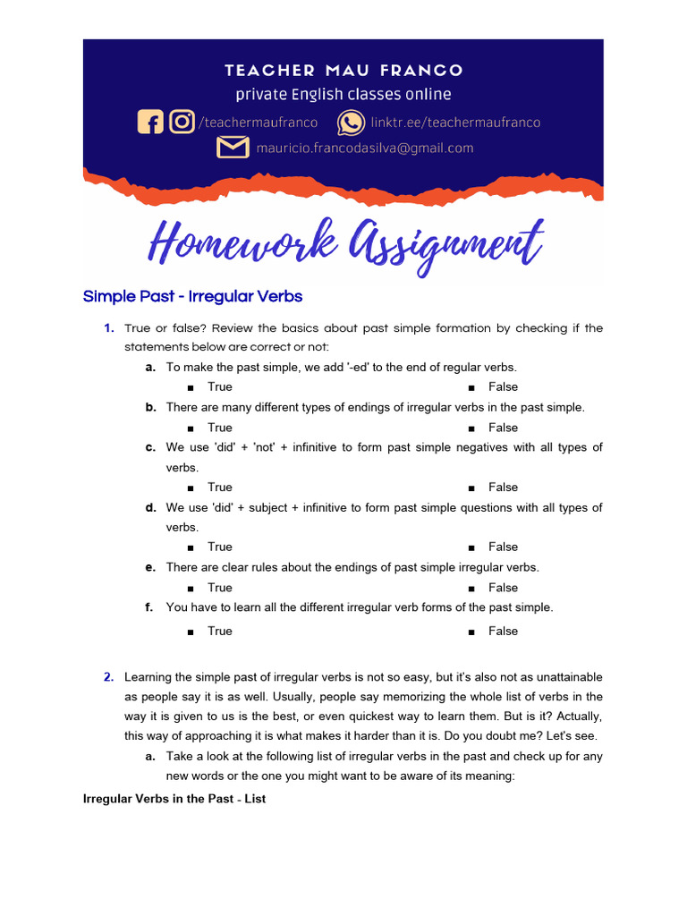 Simple Past - Irregular Verbs | PDF | Verb | Syntax