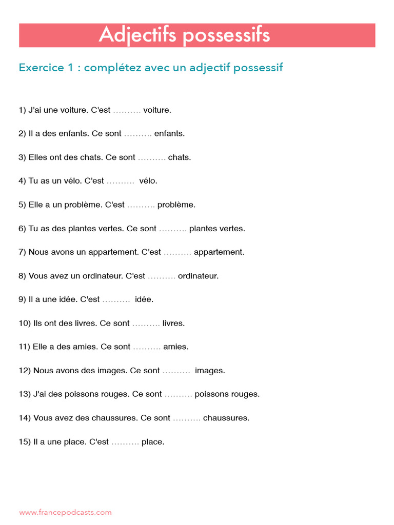 Adjectifs Possessifs - Exercice 1 | PDF
