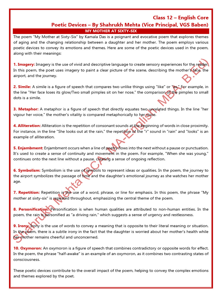 Poetic Devices in Class 12 Poems | PDF | Poetry | Poetic Devices