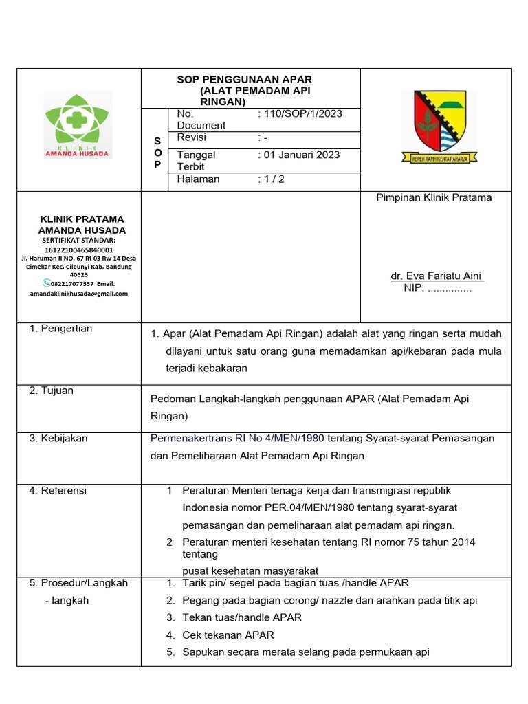 1.3.7. Sop Penggunaan Apar (Alat Pemadam Api Ringan) | PDF