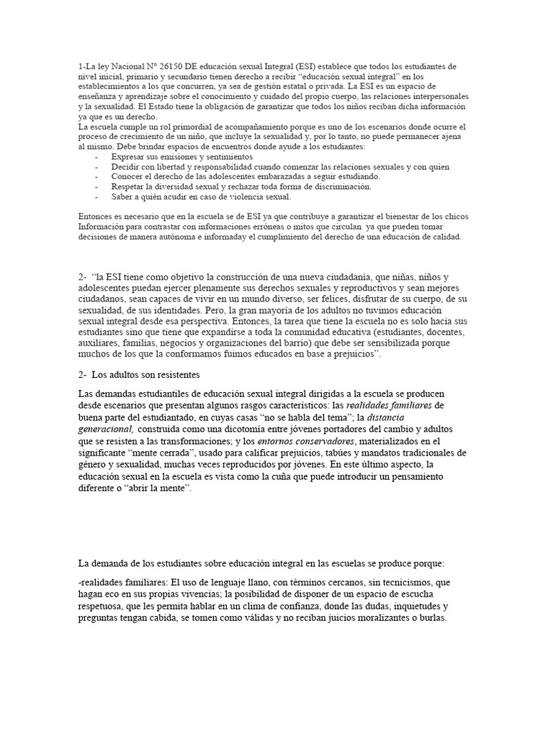 La Educación Sexual Integral Pdf Educación Sexual La Sexualidad Humana