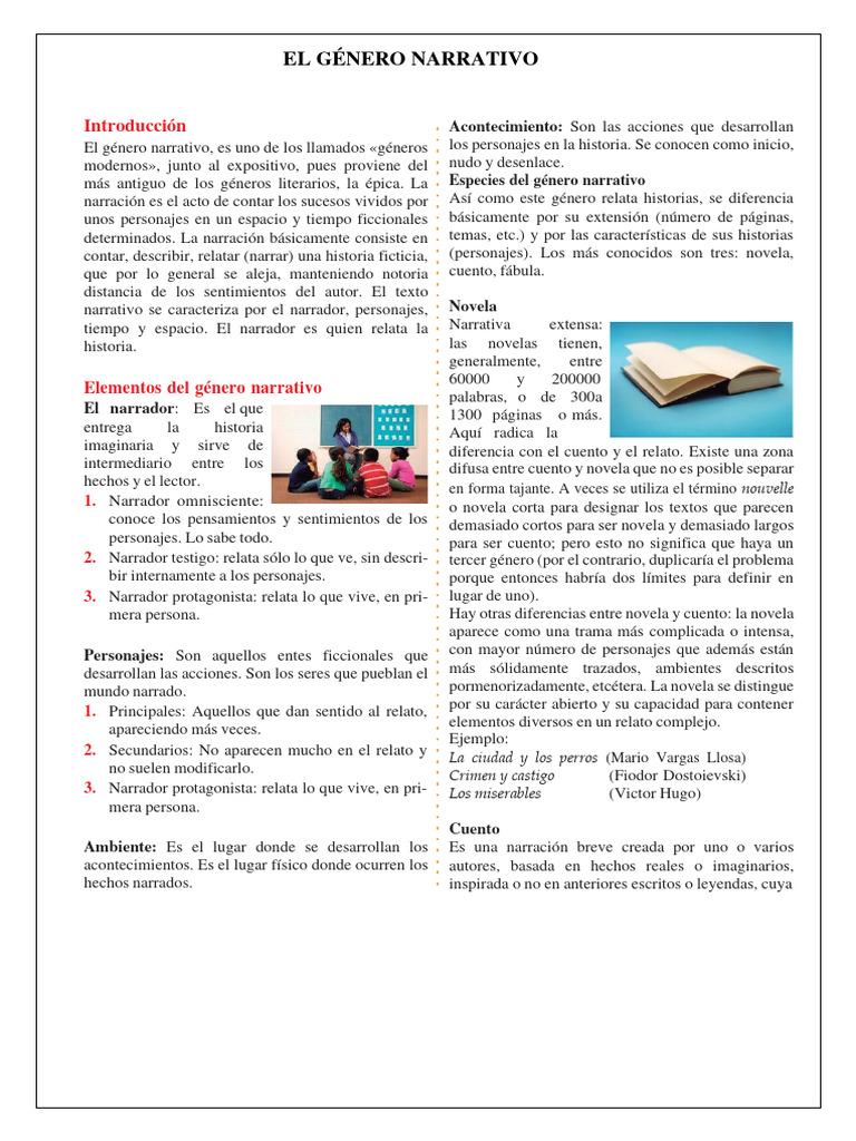 Elementos y Especies del Género Narrativo | PDF | Narración | Cuentos