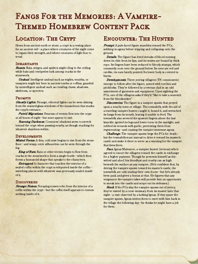 Fangs For The Memories: A Vampire-Themed Homebrew Content Pack | PDF ...