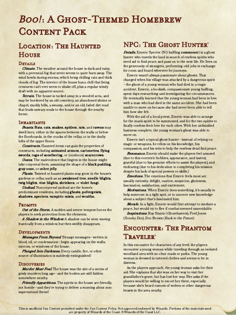 A Ghost-Themed Homebrew Content Pack | PDF | Ghosts
