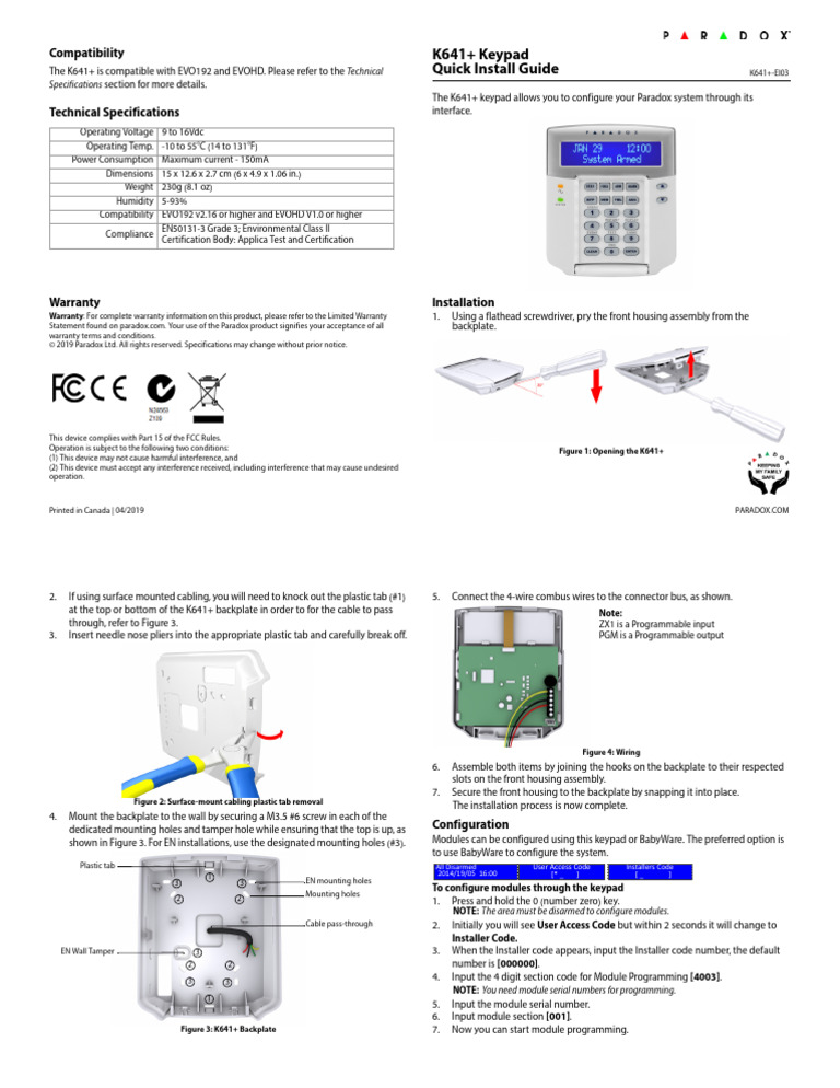 K641+ Keypad Quick Install Guide: Compatibility | PDF