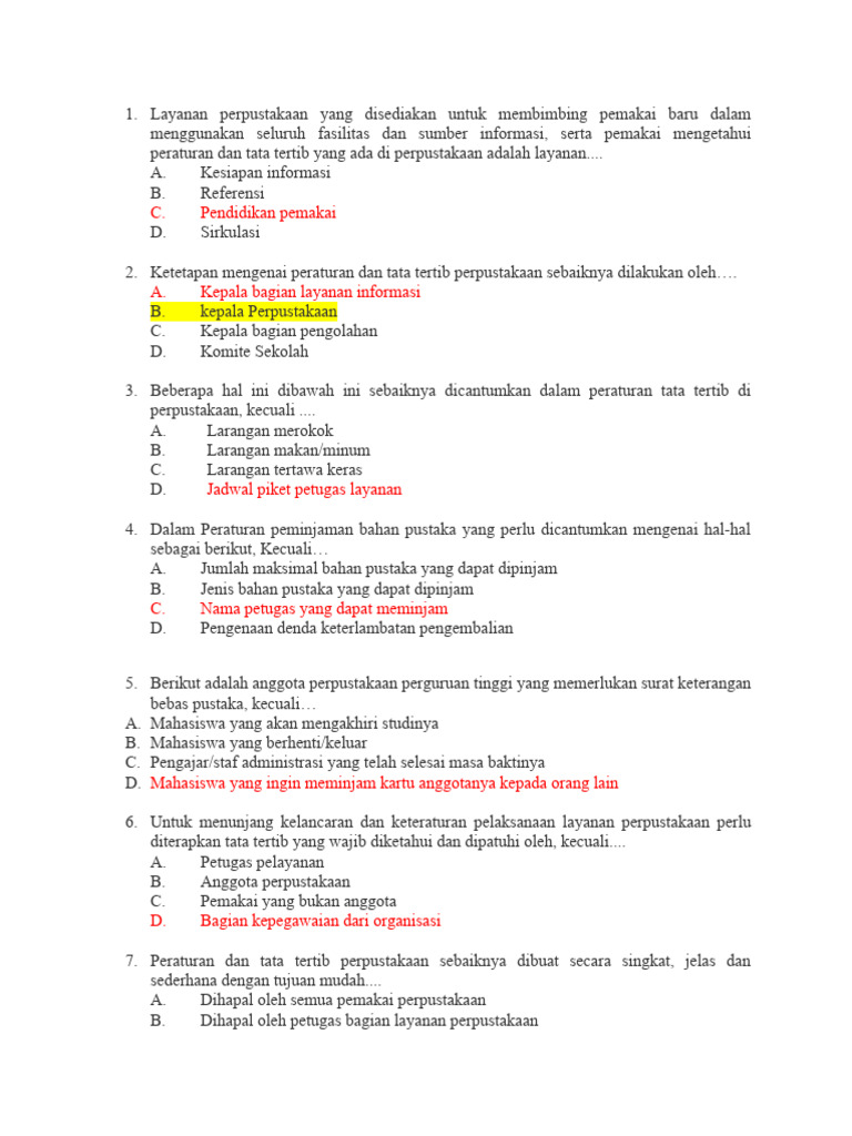 Soal TKB Perpustakaan - Part 6 | PDF
