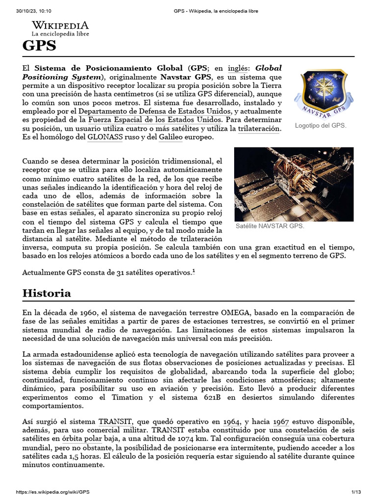 Historia: Positioning System), Originalmente Navstar GPS, Es Un Sistema ...