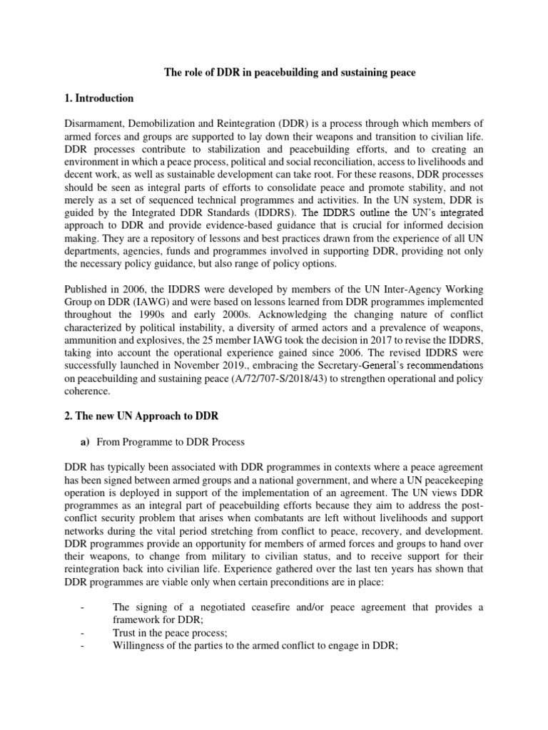 DDR's Role in Peacebuilding Efforts | PDF | Peacebuilding | Global Politics