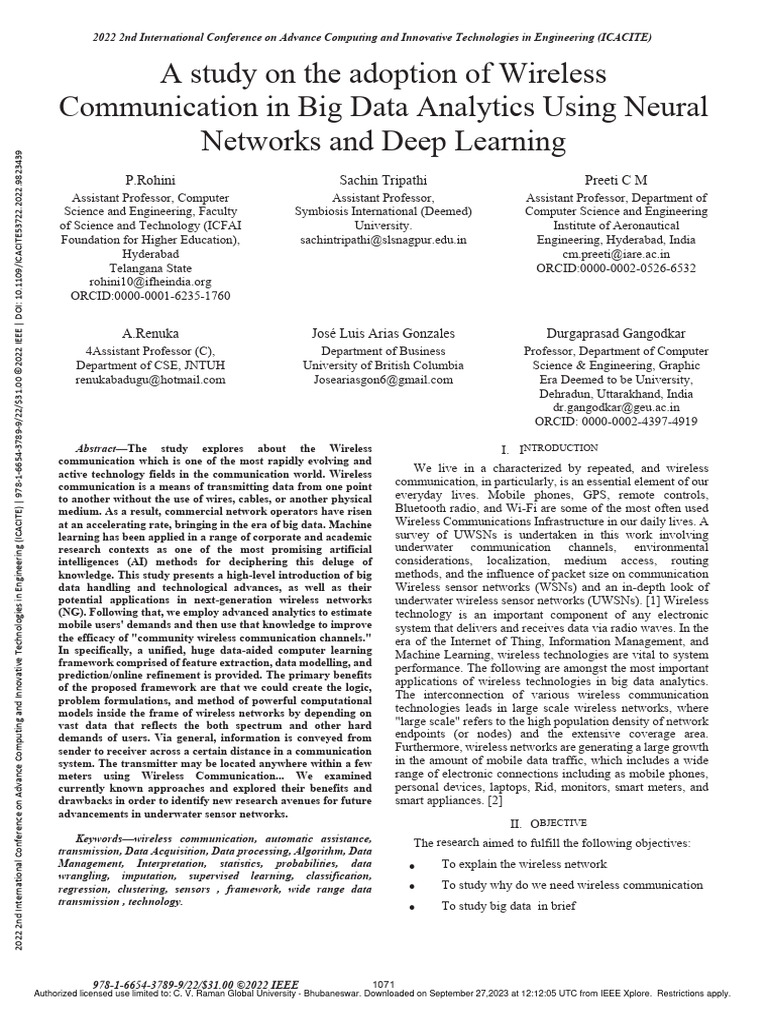 A Study On The Adoption of Wireless Communication in Big Data Analytics ...