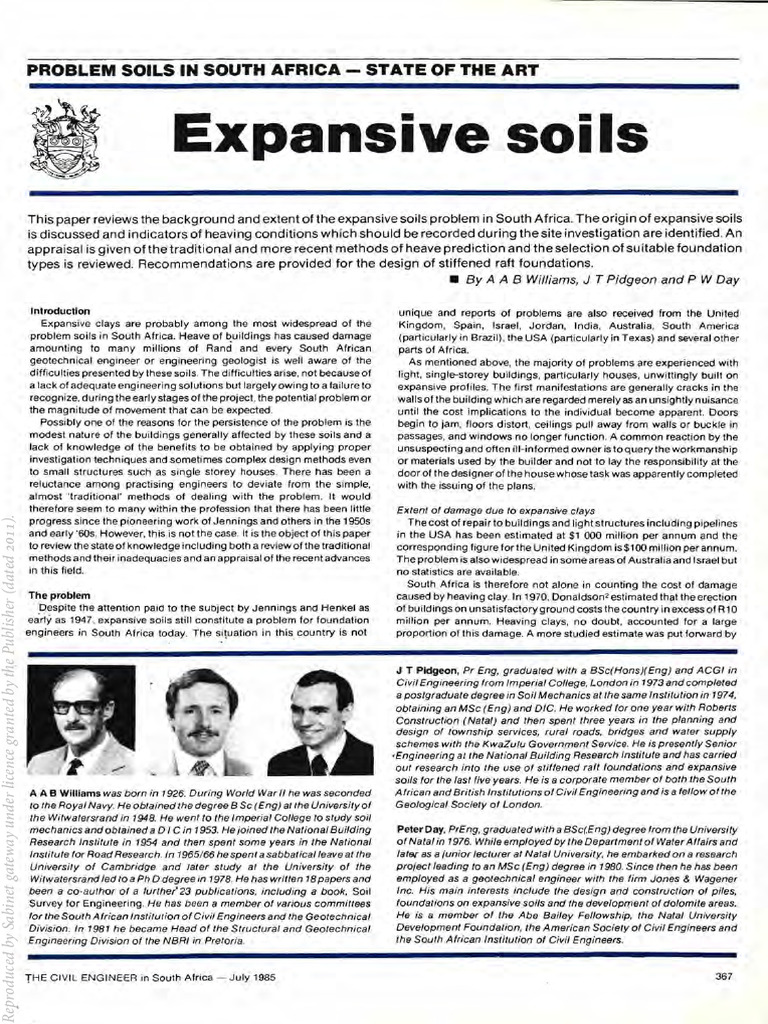 Williams A A B Pidgeon J T Day 1985 Expansive Soils | PDF | Weathering ...