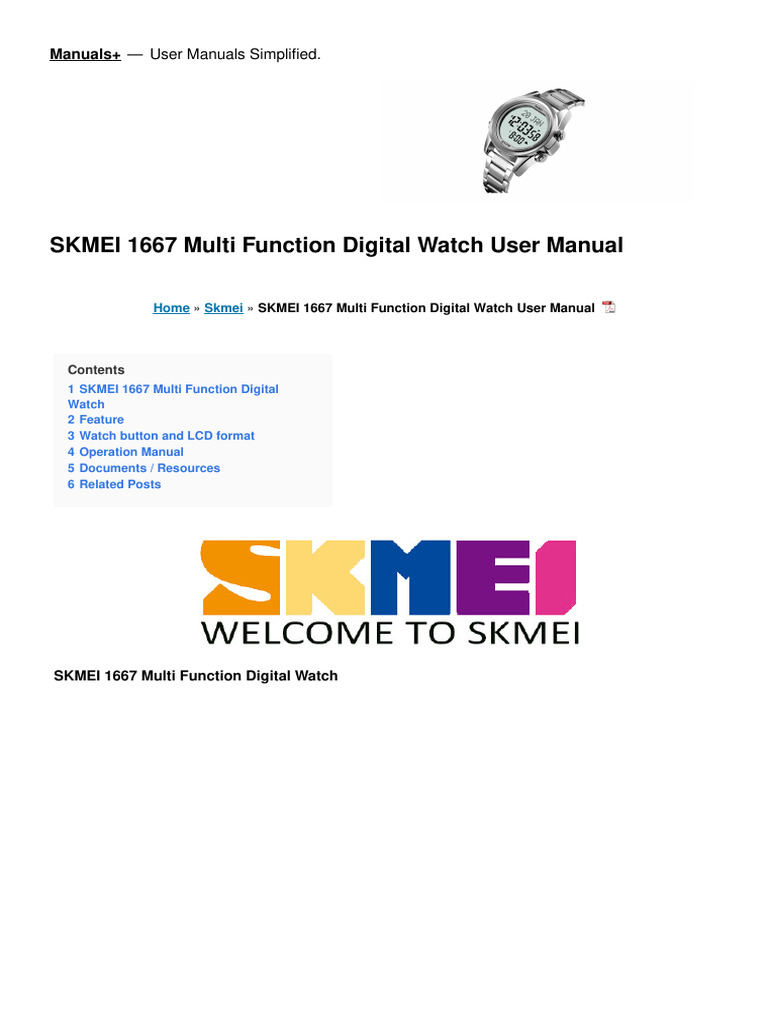 1667 Multi Function Digital Watch Manual | PDF