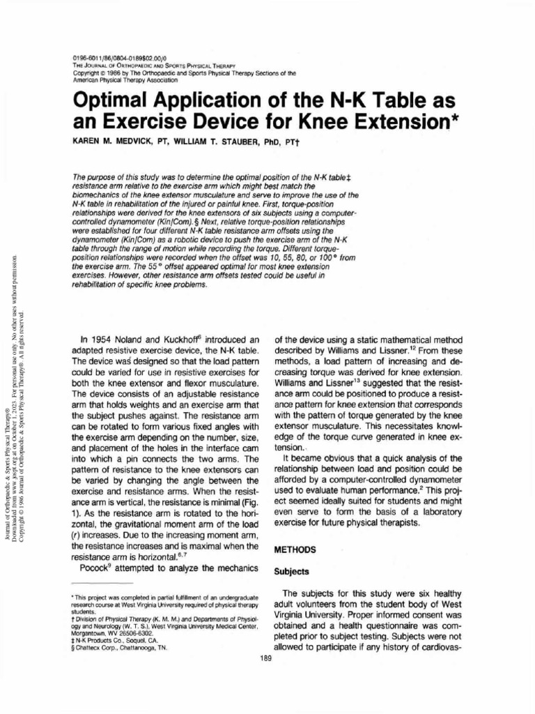 Medvick Stauber 1986 Optimal Application of The N K Table As An ...