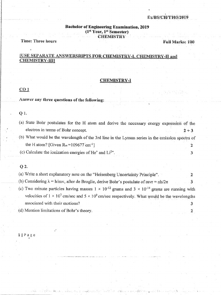 Chemistry 2019 PAPER | PDF