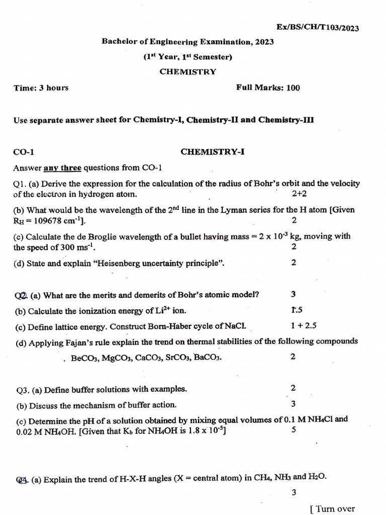 Chemistry 2023 Question Paper | PDF | Acid | Crystal
