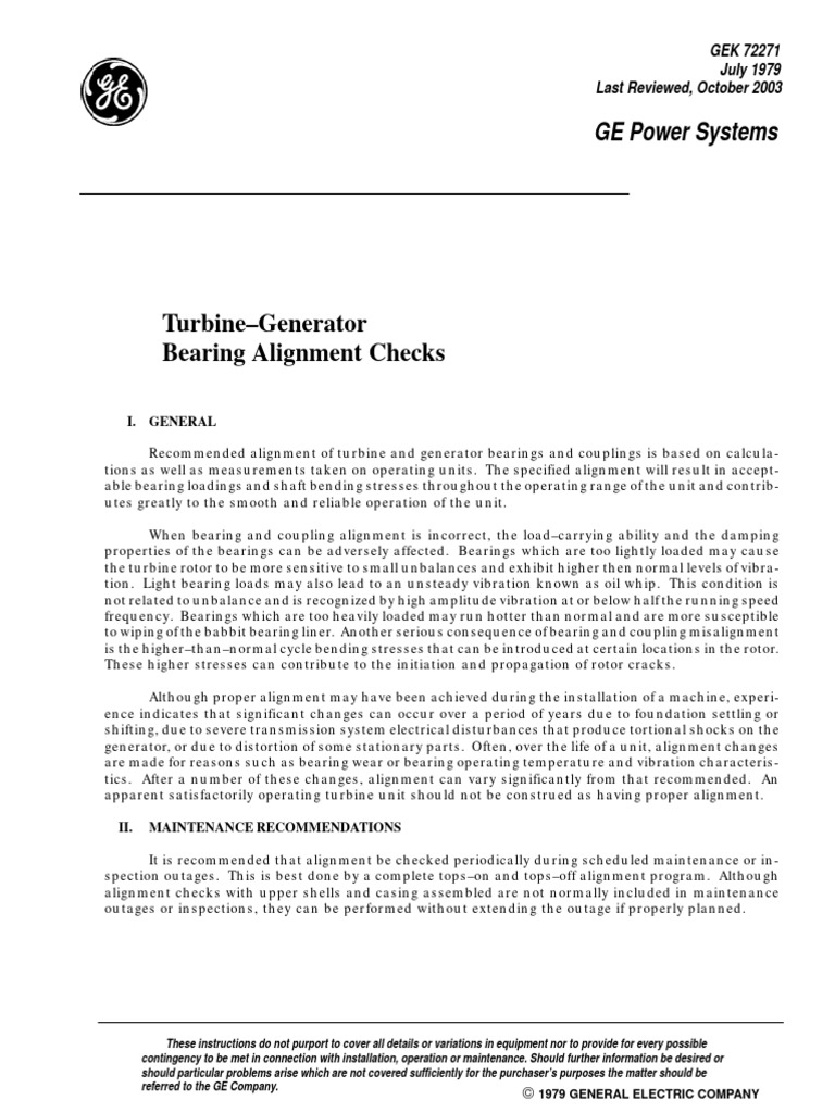 Turbine-Generator Bearing Alignment Checks: GE Power Systems | PDF ...