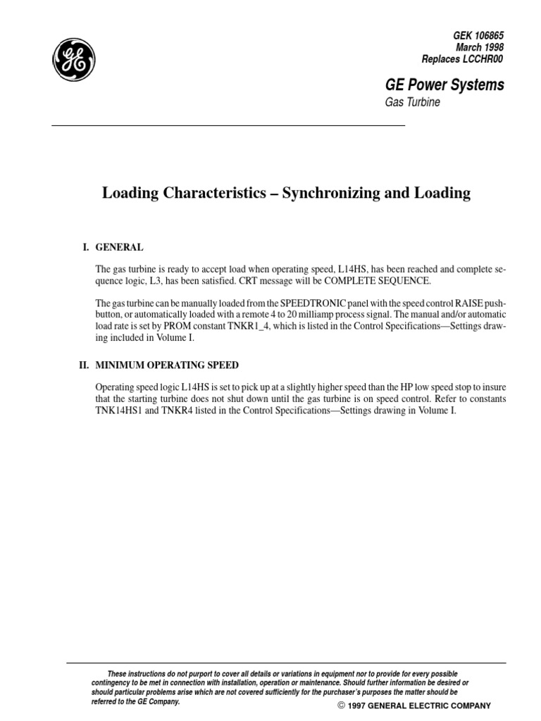 Loading Characteristics - Synchronizing and Loading: GE Power Systems | PDF