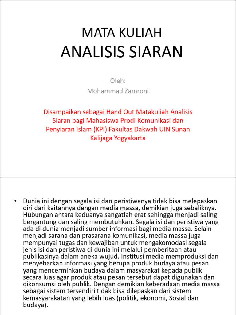 Materi Kuliah Analisis Siaran | PDF