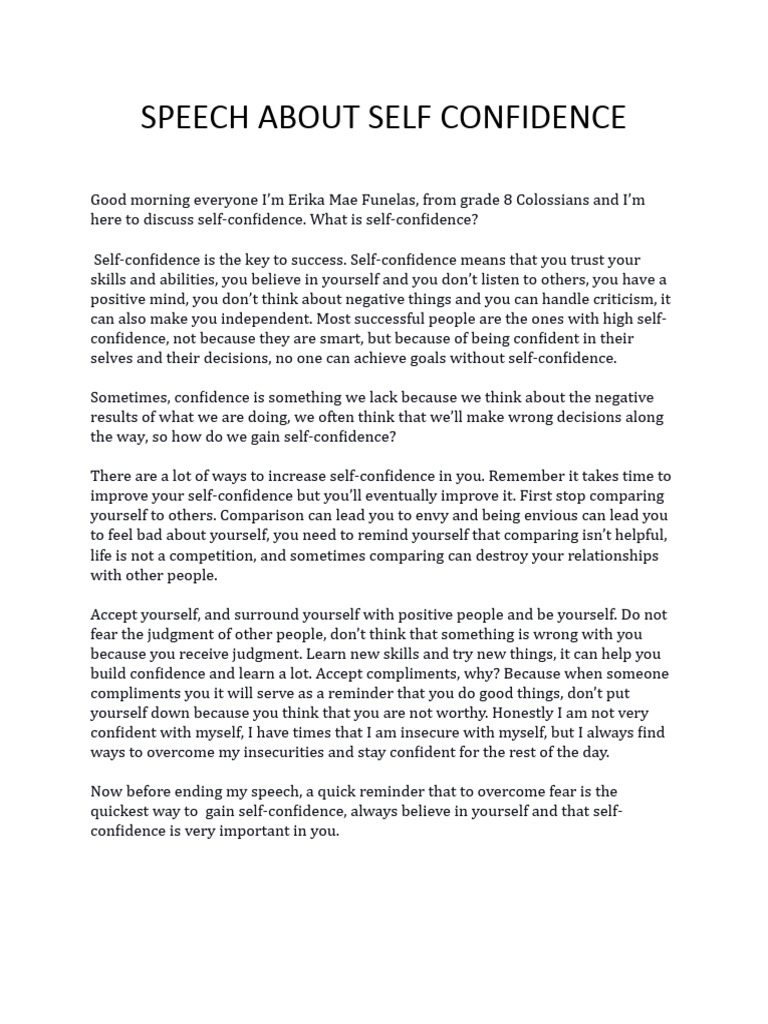 Speech About Self Confidence | PDF