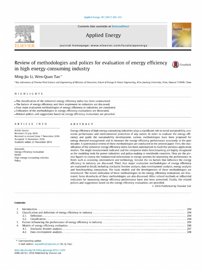 1 - Review of Methodologies and Polices For Evaluation of Energy Efficiency in High Energy ...