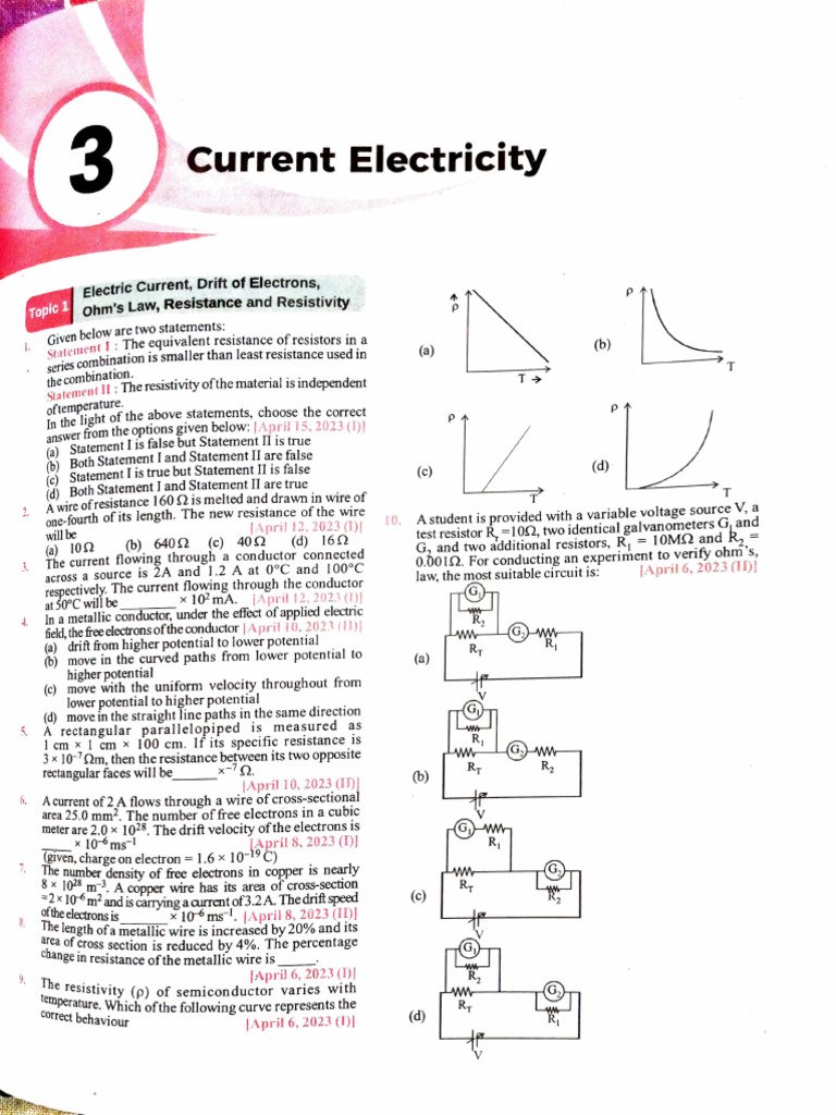 Current Electricity (PYQs) .. | PDF | Electrical Resistance And Conductance | Electrical ...