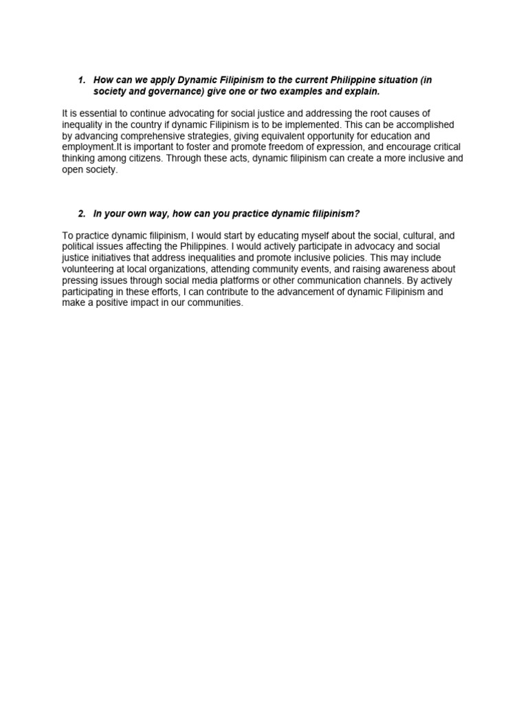 Applying Dynamic Filipinism Today | PDF