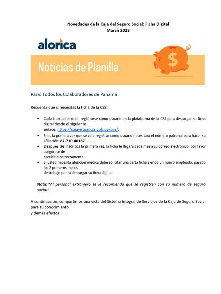 Instrucciones - Registro para Ficha Digital CSS | PDF