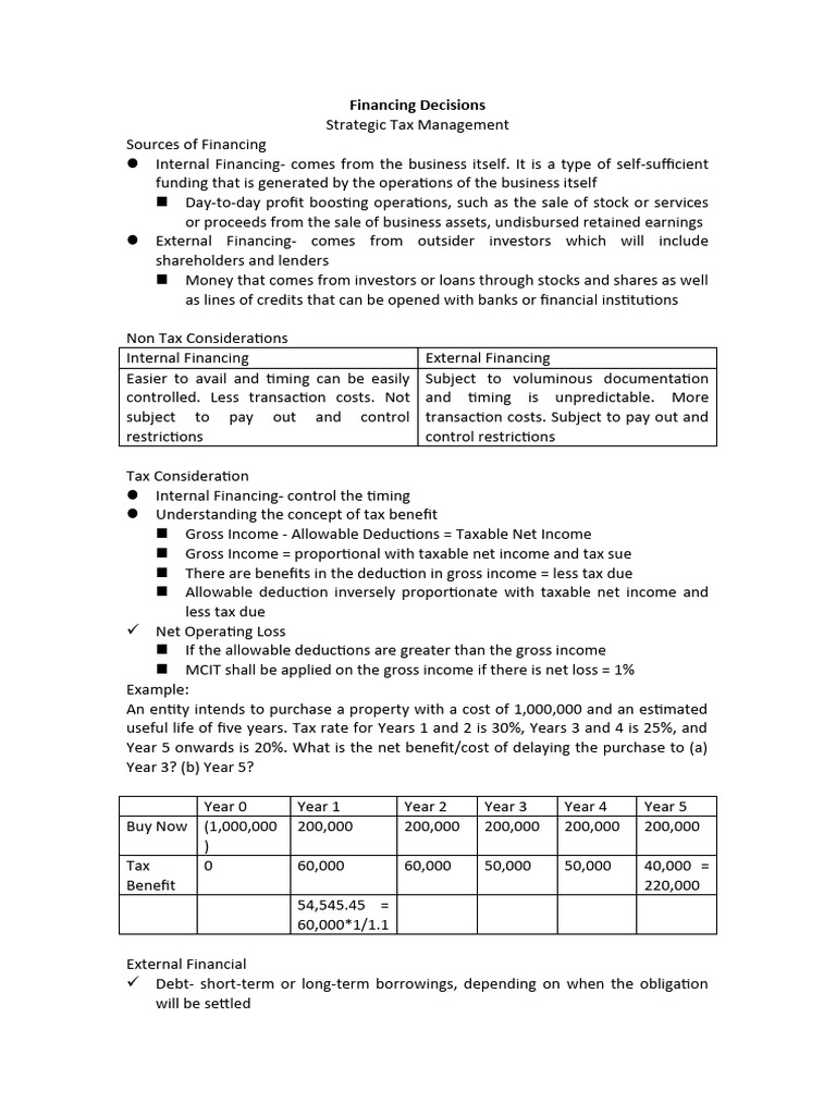 Financing Decisions: Internal vs. External | PDF | Stocks | Taxes