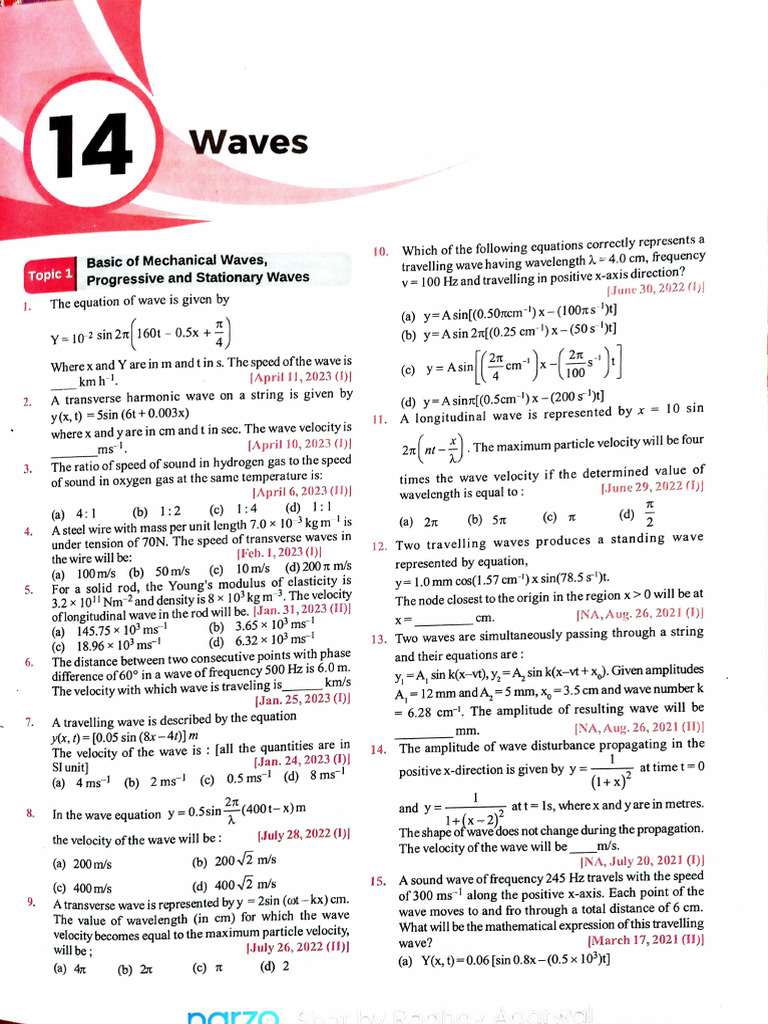 Waves (PYQs) ... | PDF