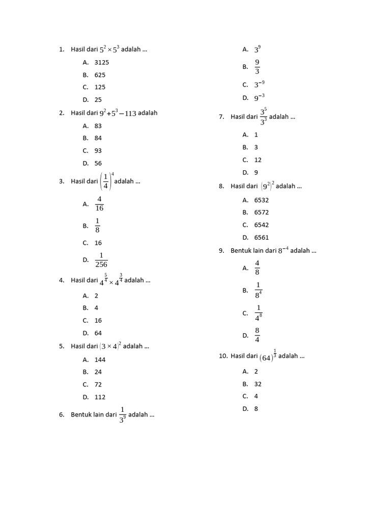 Kelas 9 MTK (Perpangkatan & Akar) | PDF