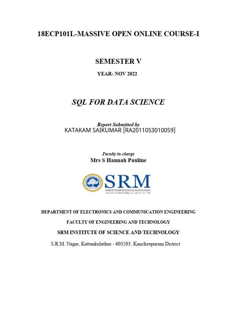 Tejesh Mooc Report | PDF | Sql | Data