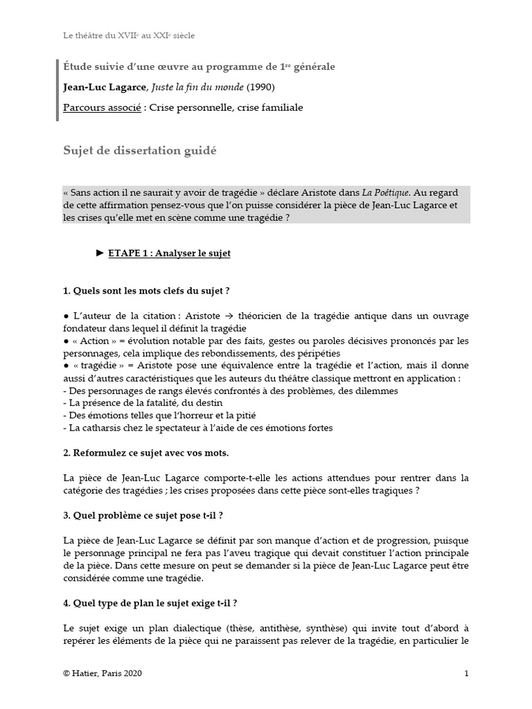 Dissertation Guidée Lagarce - EOI - Sujet - Guide - Diss - Eleve | PDF