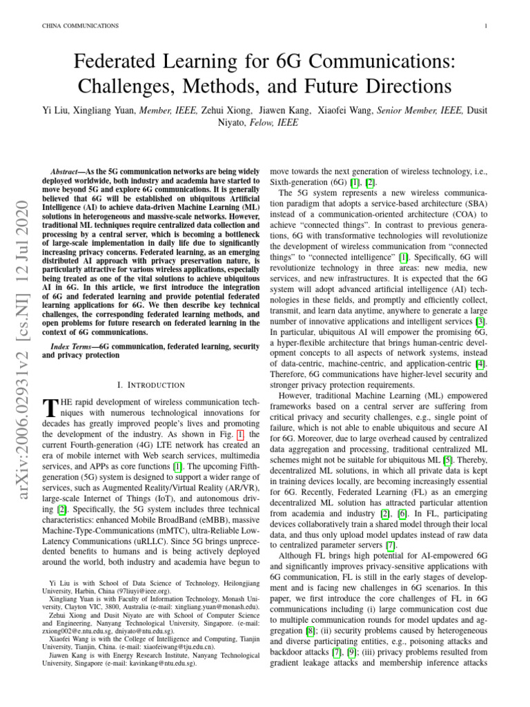 Federated Learning For 6G Communications: Challenges, Methods, and Future Directions | Download ...