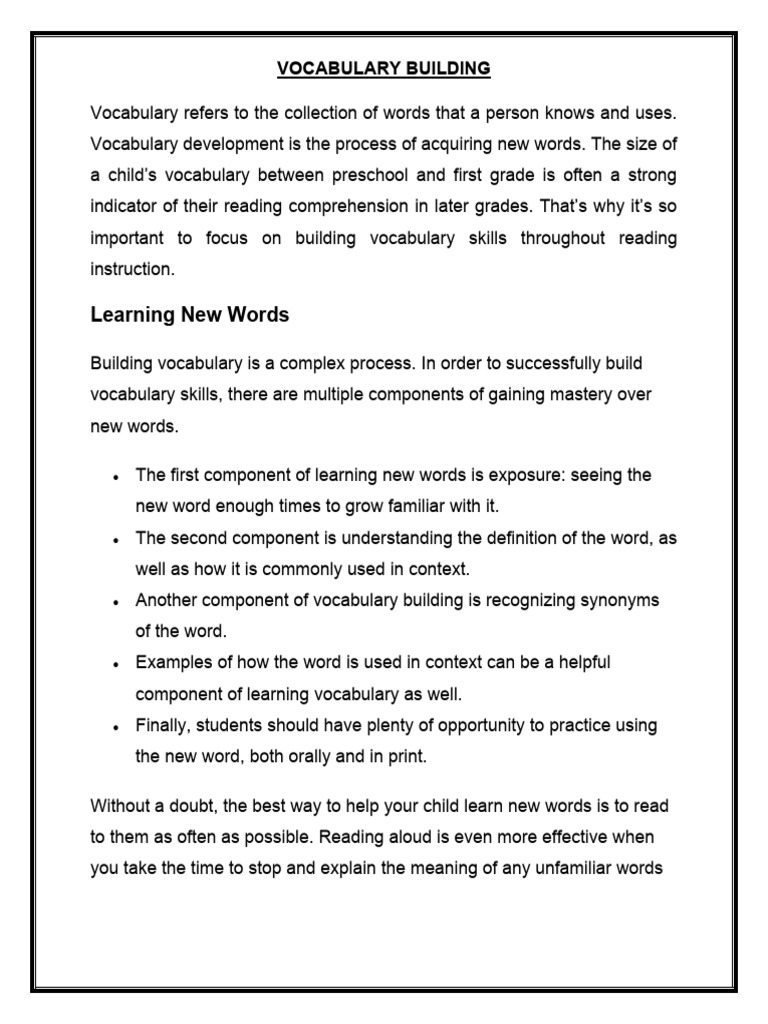 Vocaulary Building | PDF | Vocabulary | Reading Comprehension